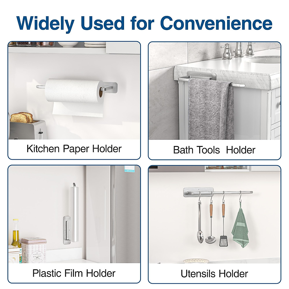 Paper Towel Holder Under Cabinet - Both Available in Adhesive and Drilling - Upgraded Aluminum Paper Towel Holder Wall Mount - Kitchen Towel Holder