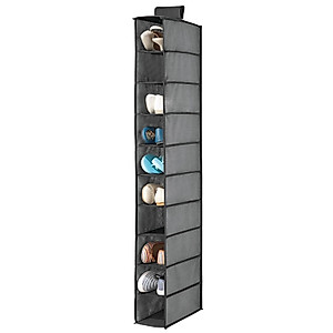 mDesign Soft Fabric Closet Organizer - Holds Shoes, Handbags, Clutches, Accessories - 10 Shelf Over Rod Hanging Storage Unit - Textured Print - 2 Pack - Charcoal Gray/Black