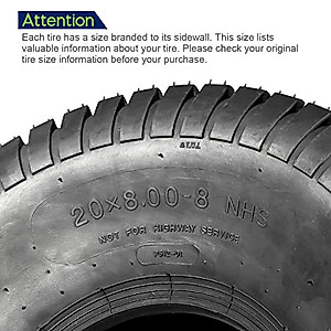 MaxAuto Lawn Mower Turf Tires 15x6-6 Front & 20x8-8 Rear 4PR(2 Front Tires+2 Rear Tires)
