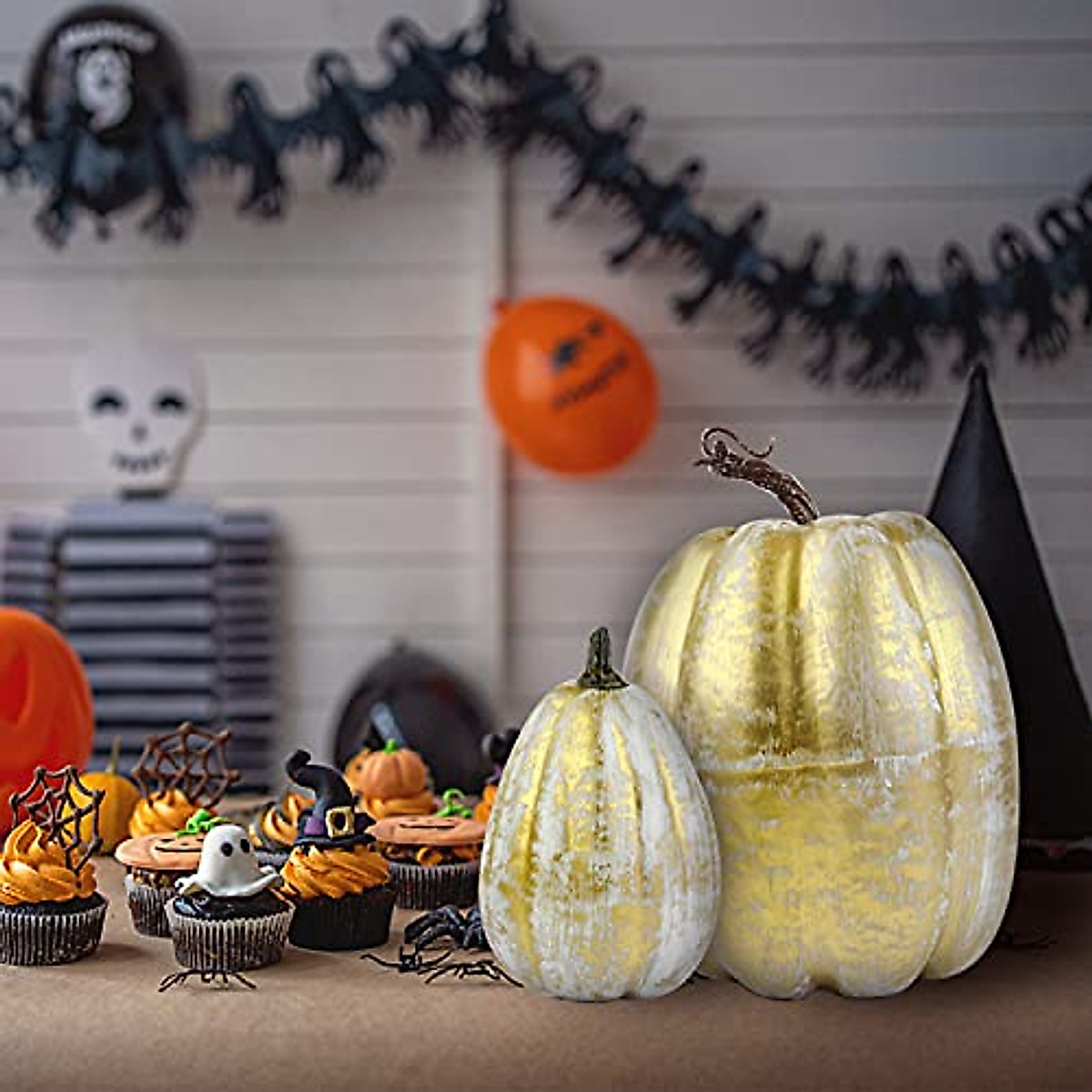 KIMOBER 8pcs Gold Artificial Pumpkins,Realistic Fake Foam Pumpkins for Halloween Autumn Harvest Thanksgiving Party
