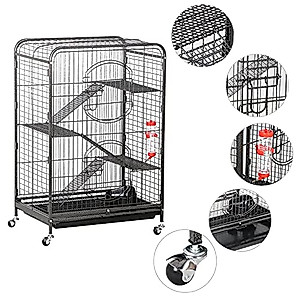 Yaheetech 37-inch Metal Ferret Chinchilla Cage Indoor Outdoor Small Animals Hutch w/ 2 Front Doors/Feeder/Wheels for Squirrel,Black