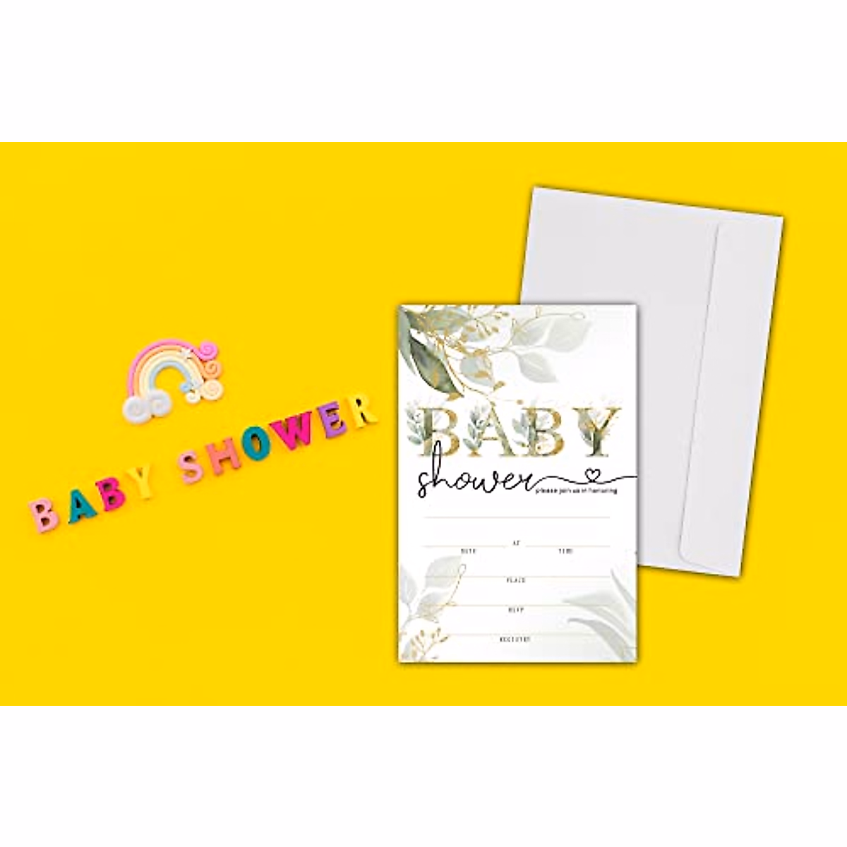 Nopoben Baby Shower Invitations and Envelopes, Greenery Baby Shower Invitations, Watercolor Greenery Baby Shower Gender Reveal Party Supplies 25 Cards With Envelopes -(013bbyaoqing)