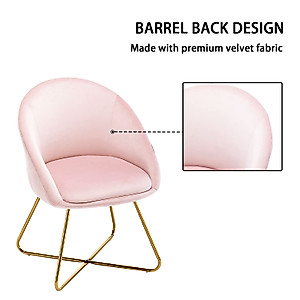 Altrobene Velvet Accent Chair, Modern Kitchen Dining Chairs, Living Room Bedroom Armchair, Home Office Reception Chair, Set of 2, Golden Finished, Pink