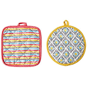 C.R. Gibson Bloom Polyester Potholder Set for Kitchens, 7.75" W x 8" L and 8" W x 8.15" L, Multicolor