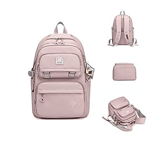 Aesthetic Laptop Backpack Kawaii Backpack Back to School Anti Theft Slim Durable Backpack with Large Capacity (Pink)
