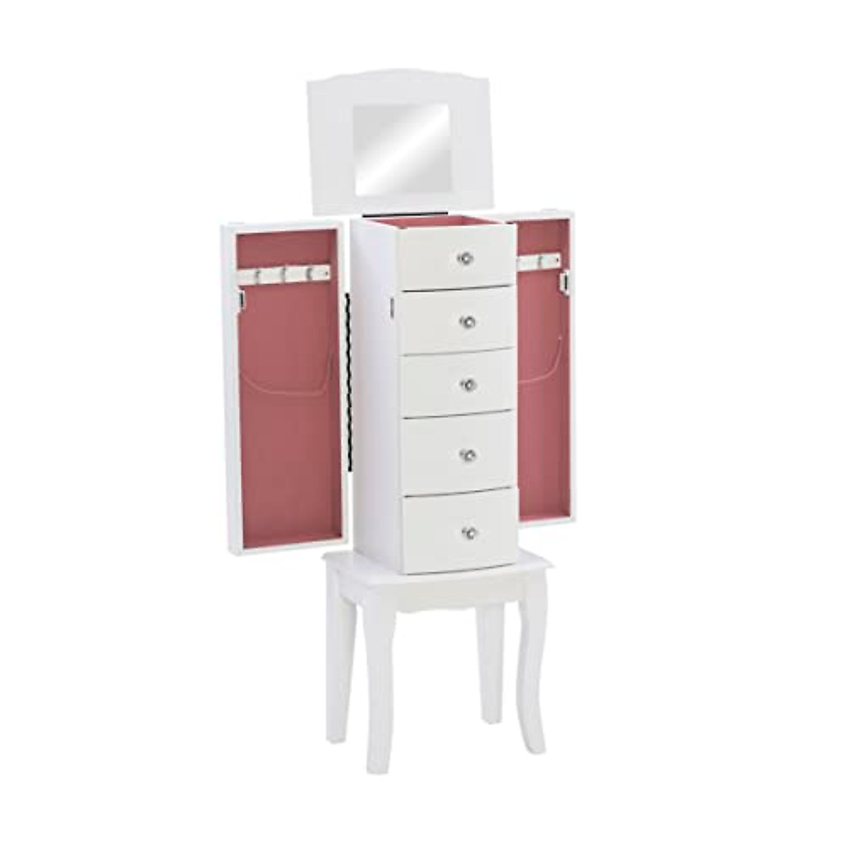 Powell Furniture Jewelry Armoire, White, 13"x 9.375"x 35.5"