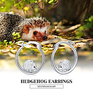 CHENGHONG Hedgehog Earrings 925 Sterling Sliver Hedgehog Hoop Earrings Hypoallergenic Cute Animal Huggies Eearrings Hedgehog Jewelry Gifts for Women