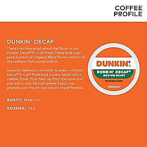 Dunkin' Decaf Medium Roast Coffee, 22 K Cups for Keurig Coffee Makers