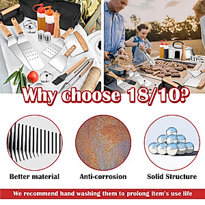 HaSteeL Griddle Accessories Kit of 28, Heavy Duty 18/10 Stainless Steel Teppanyaki Spatula for Flat Top Barbecue, Professional Grill BBQ Cooking Tools Set Indoor Outdoor, Wooden Handle & Melting Dome