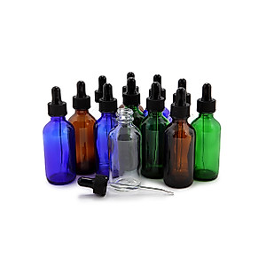 Vivaplex, 12, Assorted Colors, 2 oz Glass Bottles, With Glass Eye Droppers