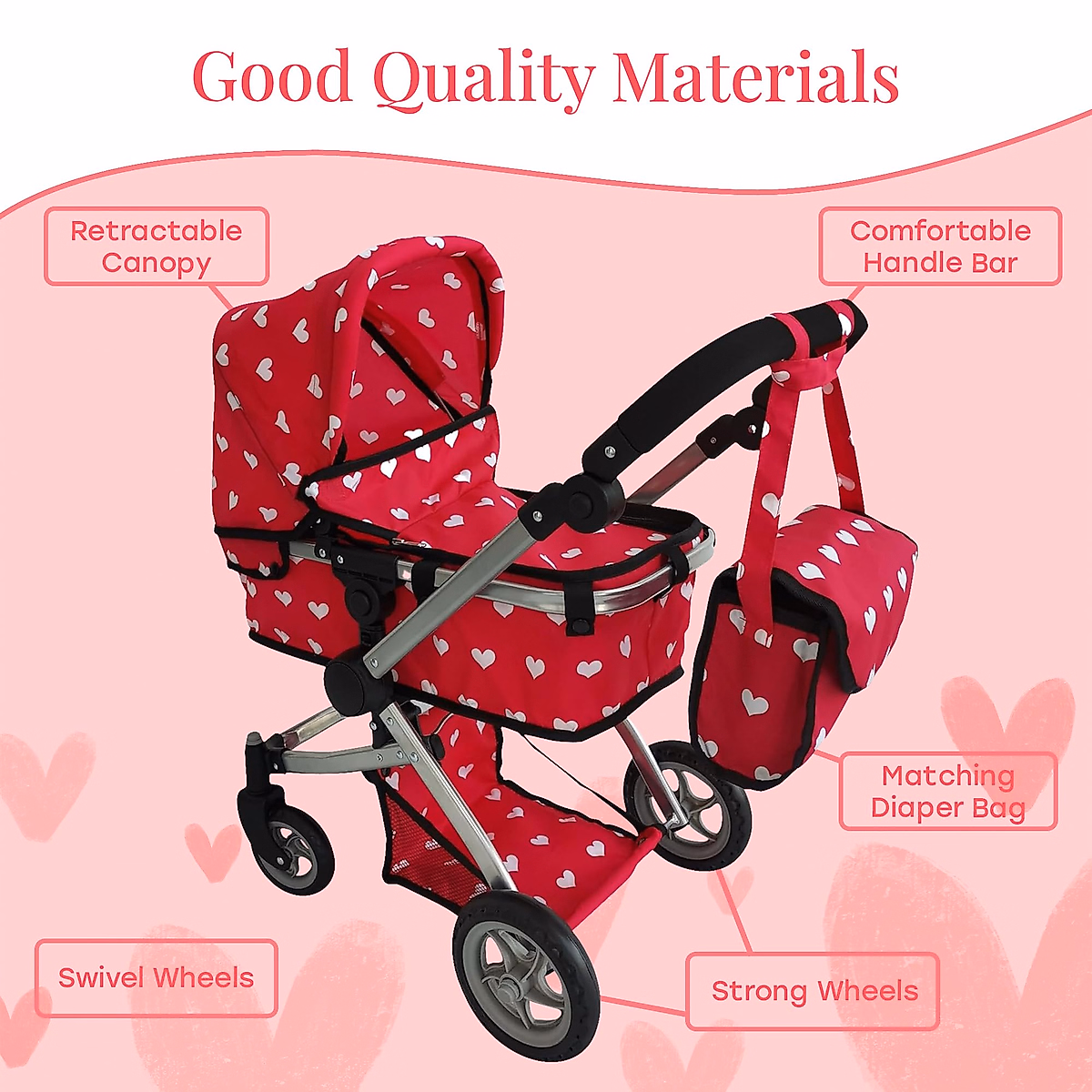 Convertible Combo Baby Doll Stroller for 3 Year Old Girls & Up | Play Toy Baby Stroller for Dolls, Folding Adjustable Bassinet Carriage Buggy with Storage Basket Converts to Sit Up Pushcart Pram