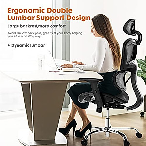 Ergonomic Office Chair,Large High Back Office Chairs Ergo3D Rolling Desk Chair with 4D Adjustable Armrest,3D Lumbar Support,Adjustable Headrest,Breathable Mesh Computer Gaming Executive Swivel Chairs