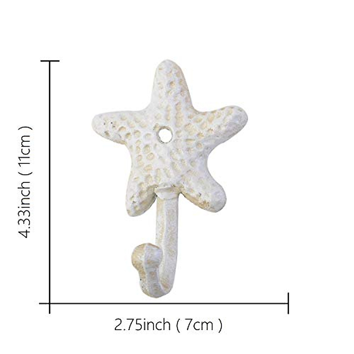 ZILucky Set of 3 Starfish Seashell Crab Cast Iron Decorative Wall Hooks Coats Aprons Hats Towels Hooks Beach Ocean Theme Chic Metal Hooks (White)