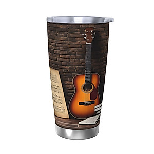 THLKLDKSZX Note Guitar 20oz Tumbler With Lid And Straw,Spill-Proof Thermal Cup,Travel Coffee Mug,Stainless Steel Double Wall Vacuum Insulated Car Tumbler,Fits Most Car Cupholders,Hot & Cold