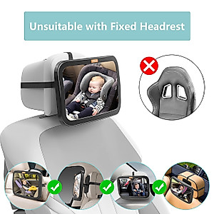 Smart eLf Baby Car Mirror, Large Safety Car Seat Mirror for Rear Facing Infant Child with Wide Crystal Clear View, Shatterproof & Secure, Crash Tested and Certified for Safety - Essential Accessories