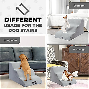 High-Density Foam Dog Stairs, 3-Tier Steps for Dogs & Cats - Durable Ramp for Small/Medium/Older Pets - Bed & Couch Access - 24x16x16 in