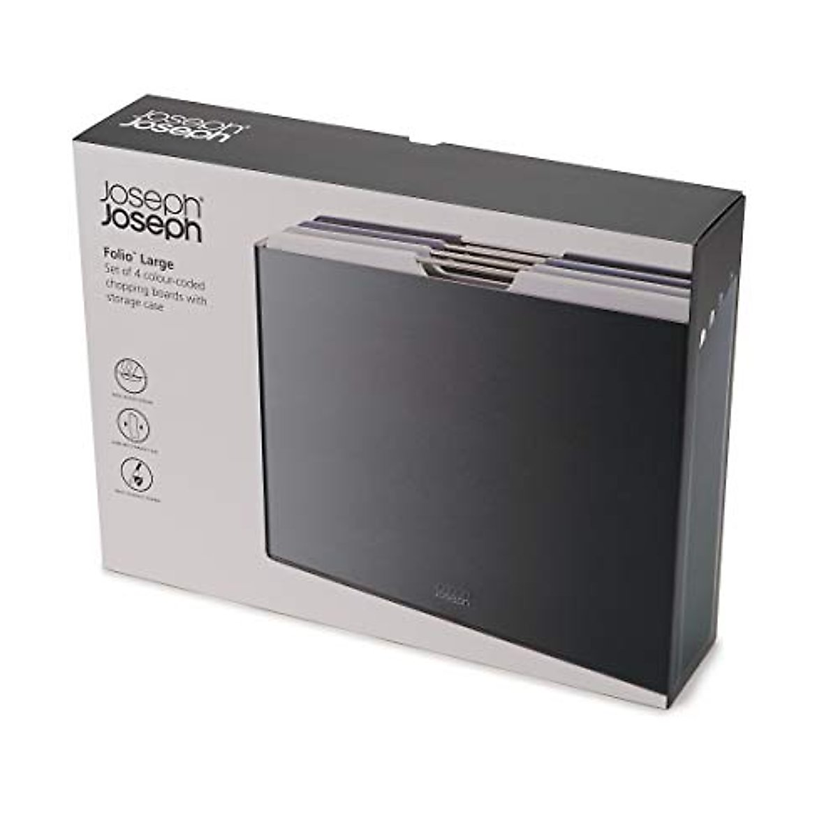 Joseph Joseph Folio 4-Piece Color coded Cutting Board Set, Slimline Case for Organized Storage, Large - Graphite