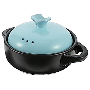 HEMOTON Ceramic Clay Pot Korean Clay Pot Stockpot with Lid Chafing Dishes with Lids Ceramic Stew Pot Oven Pot Sizzling Hot Pot Ceramic Cooking Pots Casserole Kitchen Stew Pot Blue Gas Food