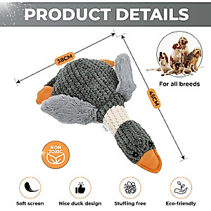 Dearlydo Duck Dog Toy – Mallard Duck Plush for Dogs – Squeaky Dog Toy for Small, Medium and Large Dogs – Durable Dog Toys for Playing, Chewing, Biting – Interactive Dog Toys for Play and Fetch (Grey)