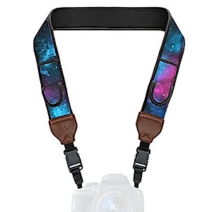 USA GEAR TrueSHOTNeck Strap Neoprene Camera Straps - Padded Camera Strap, Accessory Pocket, and Quick Release Buckles - Compatible with Canon, Nikon, Sony and More DSLR and Mirrorless Camera - Galaxy
