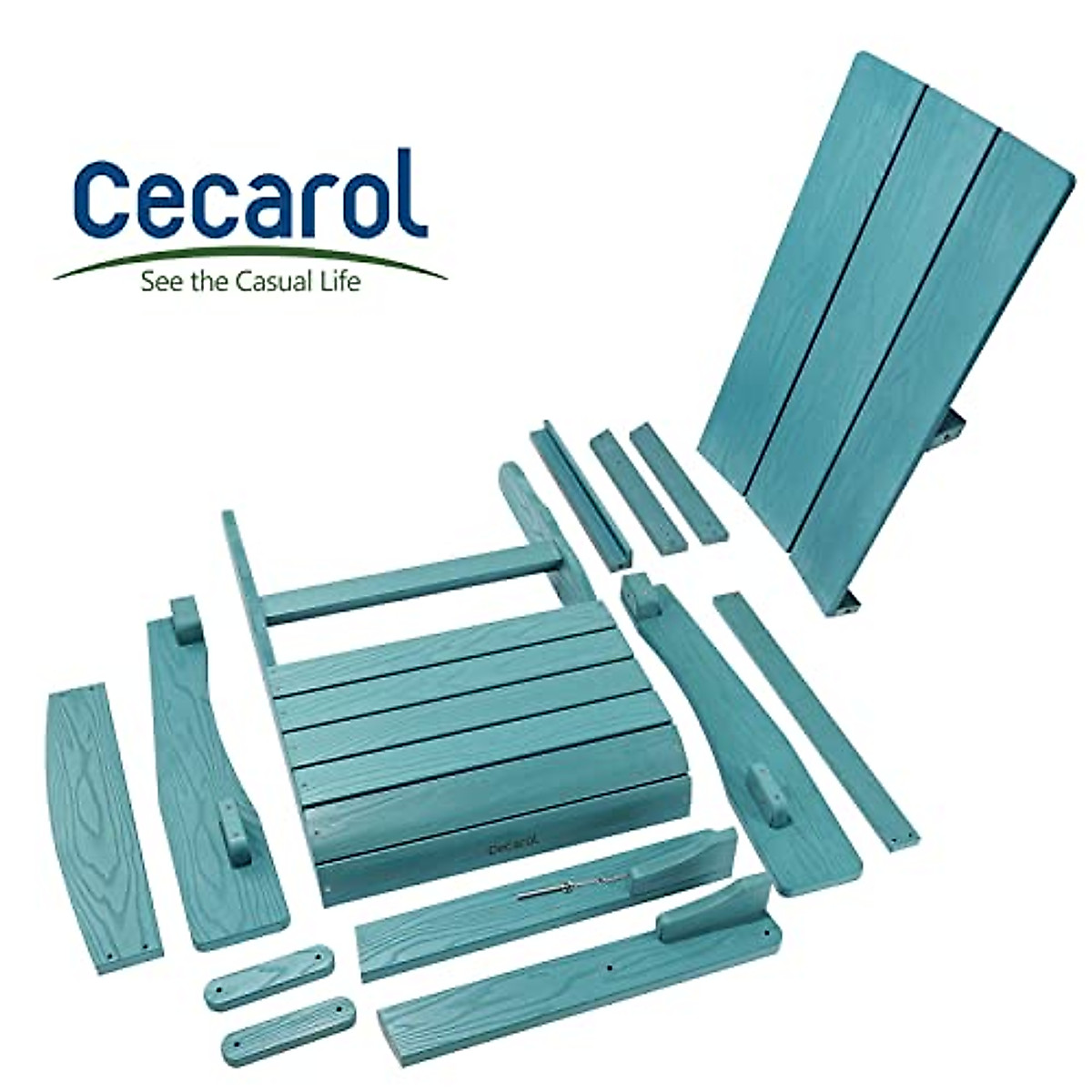 Cecarol Folding Adirondack Chair Wood Texture, Folding Chair Weather Resistant, Outdoor Patio Chair for Outside, Garden, Beach, Fire Pit Chair, Blue-AC02SF