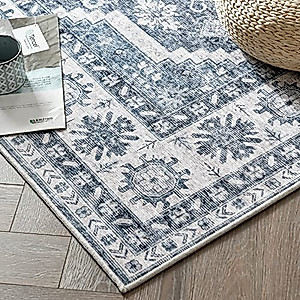 jinchan Area Rug 2x7 Washable Rug Runner Rug Hallway Rug Vintage Carpet Indoor Kilim Rug Grey Blue Traditional Overdyed Retro Gray Accent Rug Non Slip for Kitchen Bathroom Living Room Bedroom