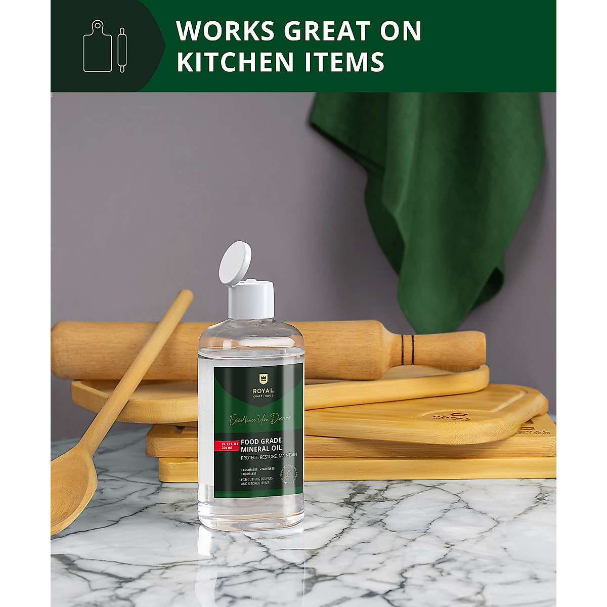 ROYAL CRAFT WOOD Food Grade Mineral Oil for Bamboo and Wooden Cutting Boards and Kitchen Utensils & Supplies, Premium Grade Nourishing Cutting Board Oil Cleanser 10.1 Fl Oz