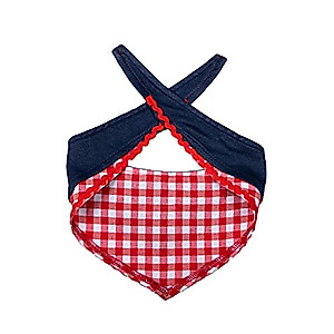 Doggy Parton Blue Printed Denim & Gingham Print Bandana for Pets Large/X-Large