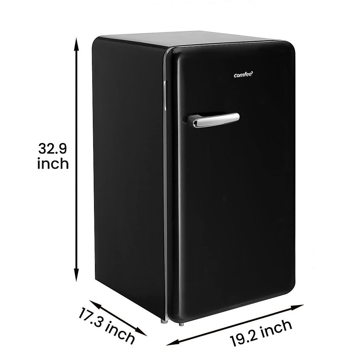 COMFEE 3.3 Cubic Feet Solo Series Retro Refrigerator Sleek Appearance HIPS Interior [Black] & Silonn Ice Makers Countertop, 9 Cubes Ready in 6 Mins, 26lbs in 24Hrs, Self-Cleaning Ice Machine