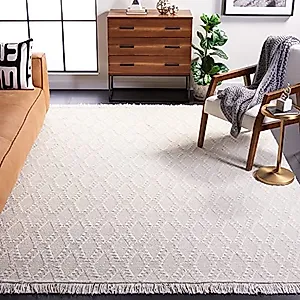 Safavieh Marbella Collection 8' x 10' Ivory MRB202A Handmade Boho Trellis Fringe Wool Living Room Dining Bedroom Area Rug