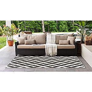 Unique Loom Jill Zarin Outdoor Collection Geometric Area Rug (7' 0 x 10' 0 Rectangular, Charcoal Gray)