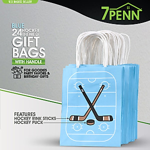 7Penn Paper Gift Bags - 24 Blue Hockey Themed Birthday Party Goody Bags with Handle - for Gifts, Goodies, or Favors