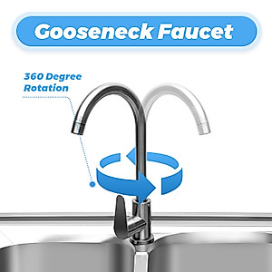 Free Standing Stainless-Steel Double Bowl Commercial Restaurant Kitchen Sink Set w/Faucet & Drainboard, Prep & Utility Washing Hand Basin w/Workbench & Storage Shelves