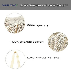 WHITEWRAP Cotton Mesh String Reusable Bag Long Handle Net Tote Bag| 13"x14" | 2-Pack | Natural | Reusable Grocery Bags, Vegetable Bag, Shopping bag, Hand bag