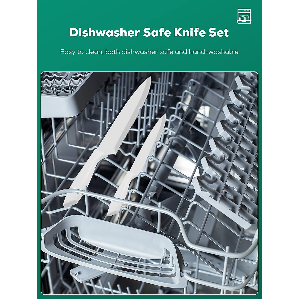 Knife Set, D.Perlla 16 Pieces White Kitchen Knife Set with Acrylic Stand, High Carbon Stainless Steel, Non Stick Coated Knife Block Set, No Rust, Non Slip Handle, Sharp Knife