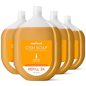 Method Dish Soap, Refill, Clementine, Biodegradable Formula, Tough on Grease, 54 oz (Pack of 4)