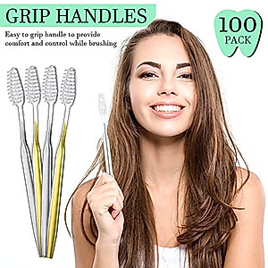 Remerry 100 Pack Individually Wrapped Disposable Toothbrushes Bulk Travel Toothbrushes Manual Disposable Tooth Brush Soft Bristle Tooth Brush for Adults Kids Hotel Guest Camping Travel, 2 Colors