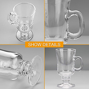 QAPPDA 8oz Coffee Mug, Glass Mugs With Handle,Clear Cups With Handle,Glass Cup Tea Cup Drinkware For Beer,Juice,Beverages,High Base Glass Latte Cups Cappuccino Mugs,Irish Coffee Mugs Set of 8 KTZB22…