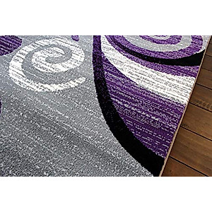 Masada Rugs, Stephanie Collection Area Rug Modern Contemporary Design 1100 Grey White Black Purple (8 Feet X 10 Feet)