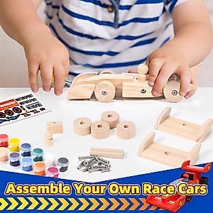 Atoylink DIY Wooden Cars Crafts for Kids Easy Assemble & Paint Your Own Race Cars 3 Pack Model Car Kits Woodworking Arts and Crafts for Boys Girls Gifts