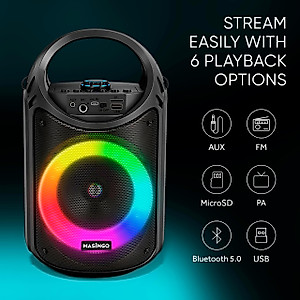 MASINGO Karaoke Machine for Kids and Adults with 1 Wireless Karaoke Microphone and 1 Wired Mic, PA Portable Speaker with LED Lights, Supports TF Card/USB, AUX/MIC in, TWS for Home Party, Burletta C10