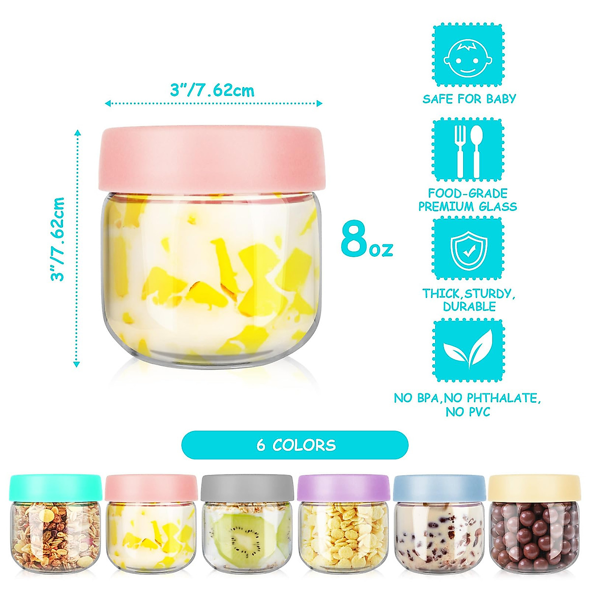 GoldArea 6 Pack Glass Baby Food Containers,8 oz Baby Food Storage Jars with Lids,Glass Baby Food Jars,Breast Milk, Small Containers for Fridge-Freezer & Microwave Safe.