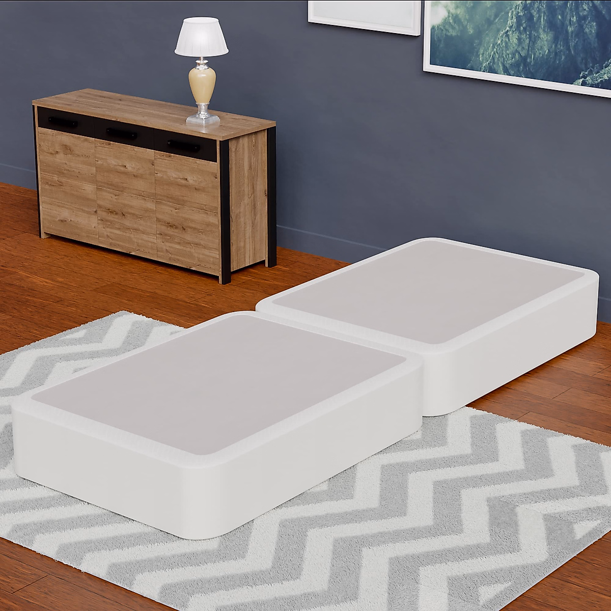 Spring Sleep 8-Inch Split Wood Fully Assembled Traditional Box Spring/Foundation For Mattress, Queen, Beige