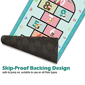 Hopscotch Rug 63”x31, Hop and Count Game Rug with Colorful Alphabet and Animals Design Anti-Slip Kids Play Mat, Soft Floor Area Rug & Carpet Playroom Bedroom Living Room