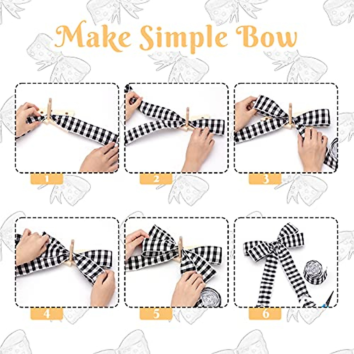 Woiworco 6 Rolls 30 Yards Buffalo Plaid Stripe Ribbon Wired Edge Ribbon, 2 inch Wired Ribbon for Gift Wrapping, Ribbon for Bow Maker Crafts DIY Wrapping Decoration