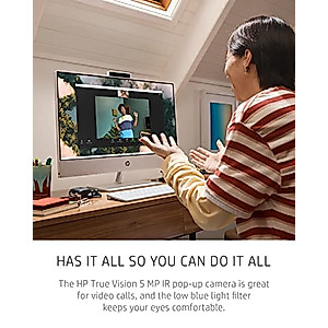 HP Pavilion 27” All-in-One Desktop, AMD Ryzen 7 5700U, 16 GB RAM, 256 GB SSD & 1 TB Hard Drive, Full HD Touchscreen, Windows 11 Home, 5 USB Ports, 5MP Pop-up Camera, Keyboard & Mouse (27-ca0070, 2021)