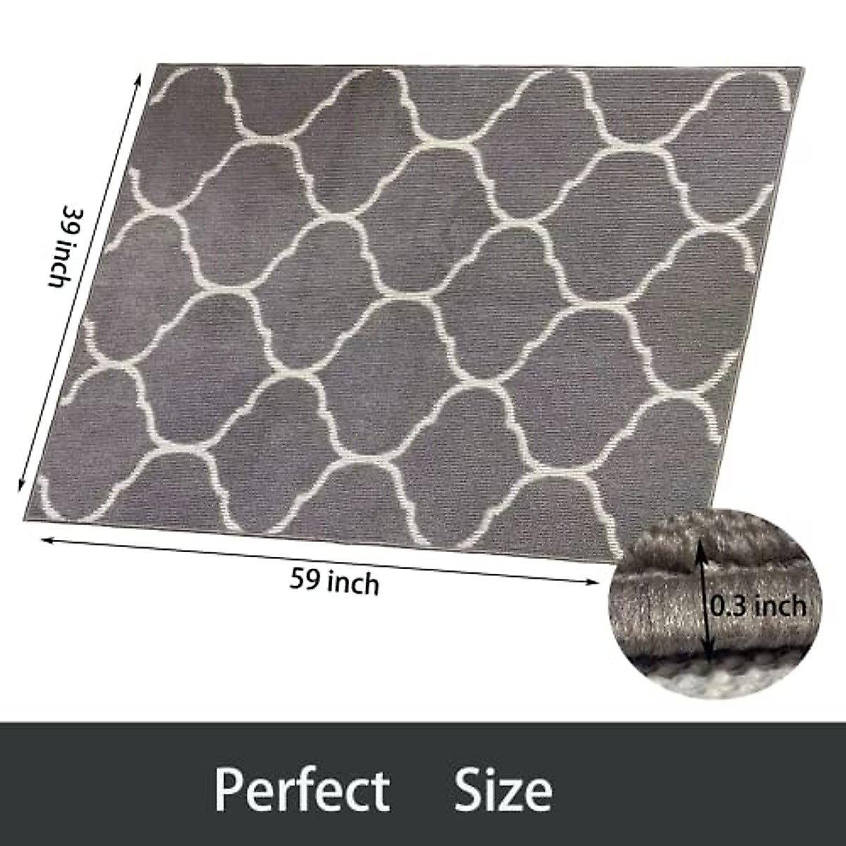 Esychrug Area Rugs Moroccan Trellis Non-Slip Rubber Backing Area Rug for Indoor/Outdoor Indoor Living Dining Room and Bedroom (39x59 inches Grey)
