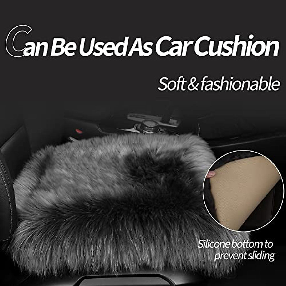 IRIWOOL Square Fur Sheepskin Chair Cover Seat Cushion Pad Super Soft Area Rugs for Living Bedroom Sofa 18" x 18" (Pack of 1), Dark Gray