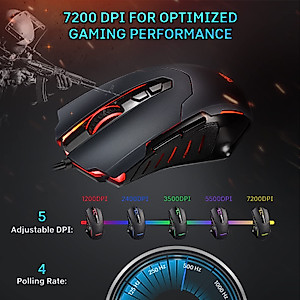 Dacoity Wired Gaming Mouse, PC Gaming Mice Gamer Mouse [RGB LED][7200 DPI][7 Programmable Buttons][Plug Play] USB Ergonomic Mouse for Windows Mac Laptop PC Gamers - Black