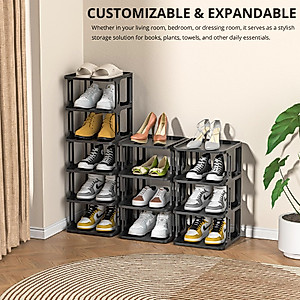 Tall Shoe Rack Front Door Entrance, Free Standing Narrow Shoe Rack Organizer for Entryway, Vertical Stackable Shoe Shelf for Closet Dedroom Dorm Garage, 10 Tier Black Shoe Tower for Small Spaces
